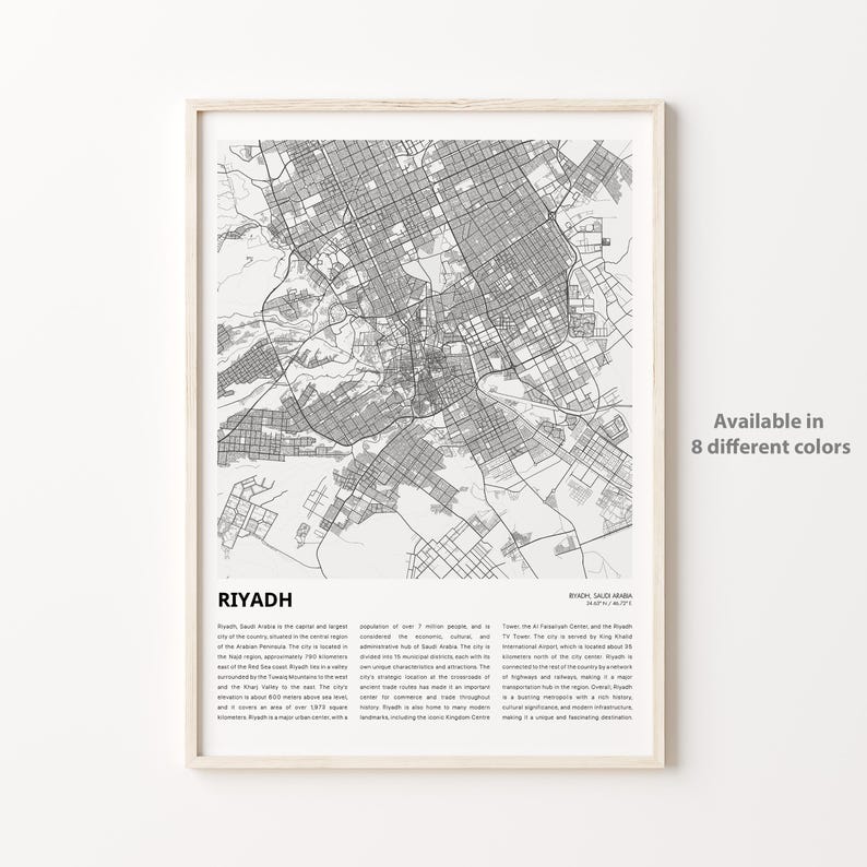 Riyadh Map Print, Riyadh Travel Map, Riyadh Wall Decor Art, Riyadh ...