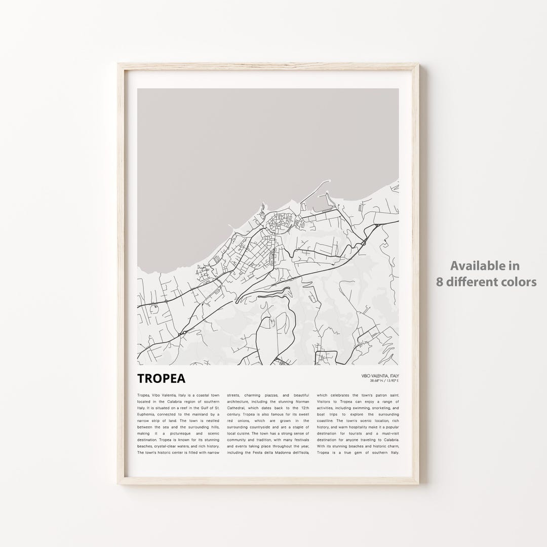 Tropea Map Print, Tropea Travel Map, Tropea Wall Decor Art, Tropea Vibo ...