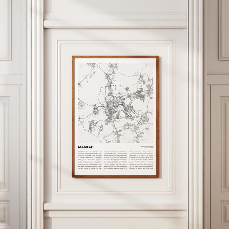 Makkah Map Print, Makkah Travel Map, Makkah Wall Decor Art, Makkah ...