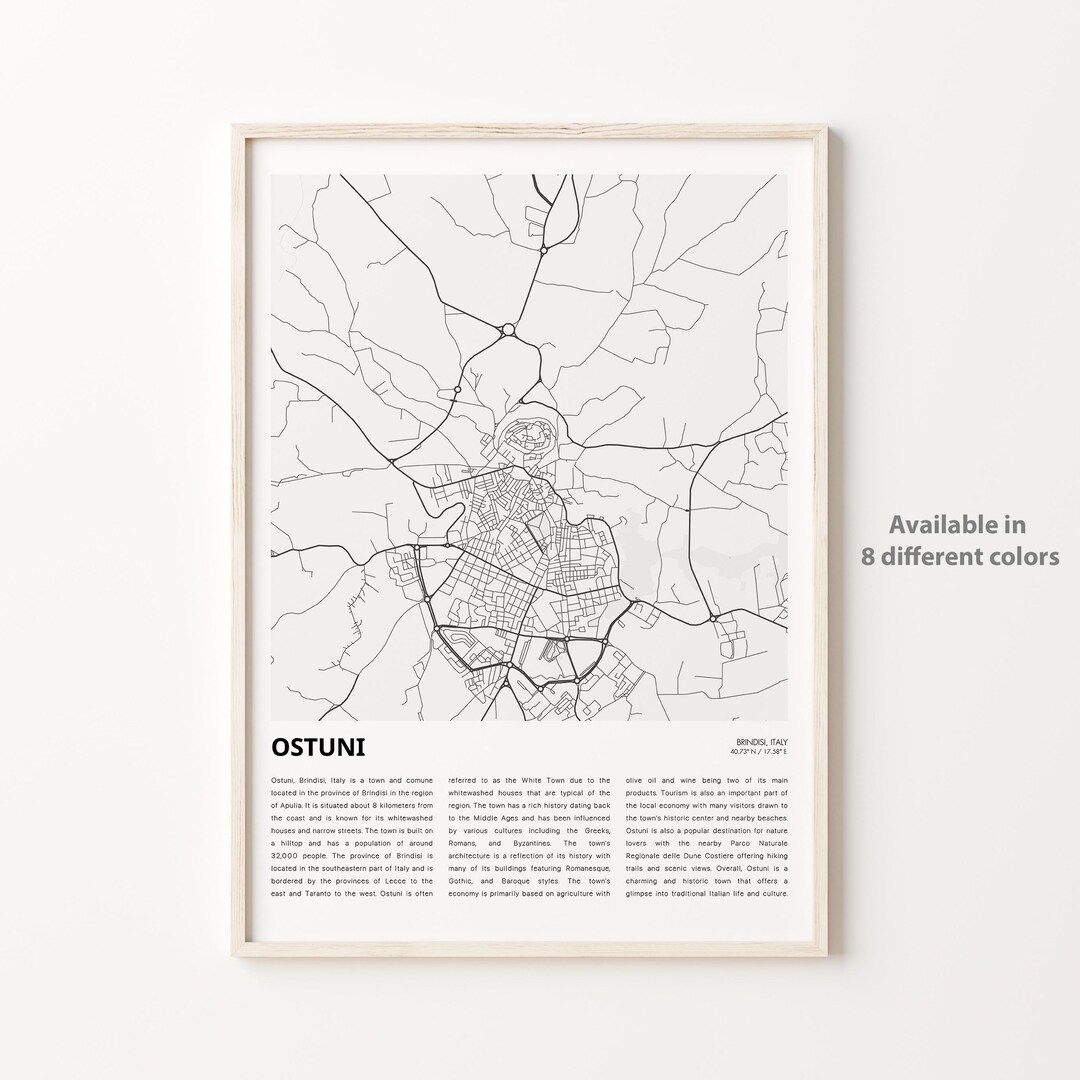 Ostuni Map Print, Ostuni Travel Map, Ostuni Wall Decor Art, Ostuni ...