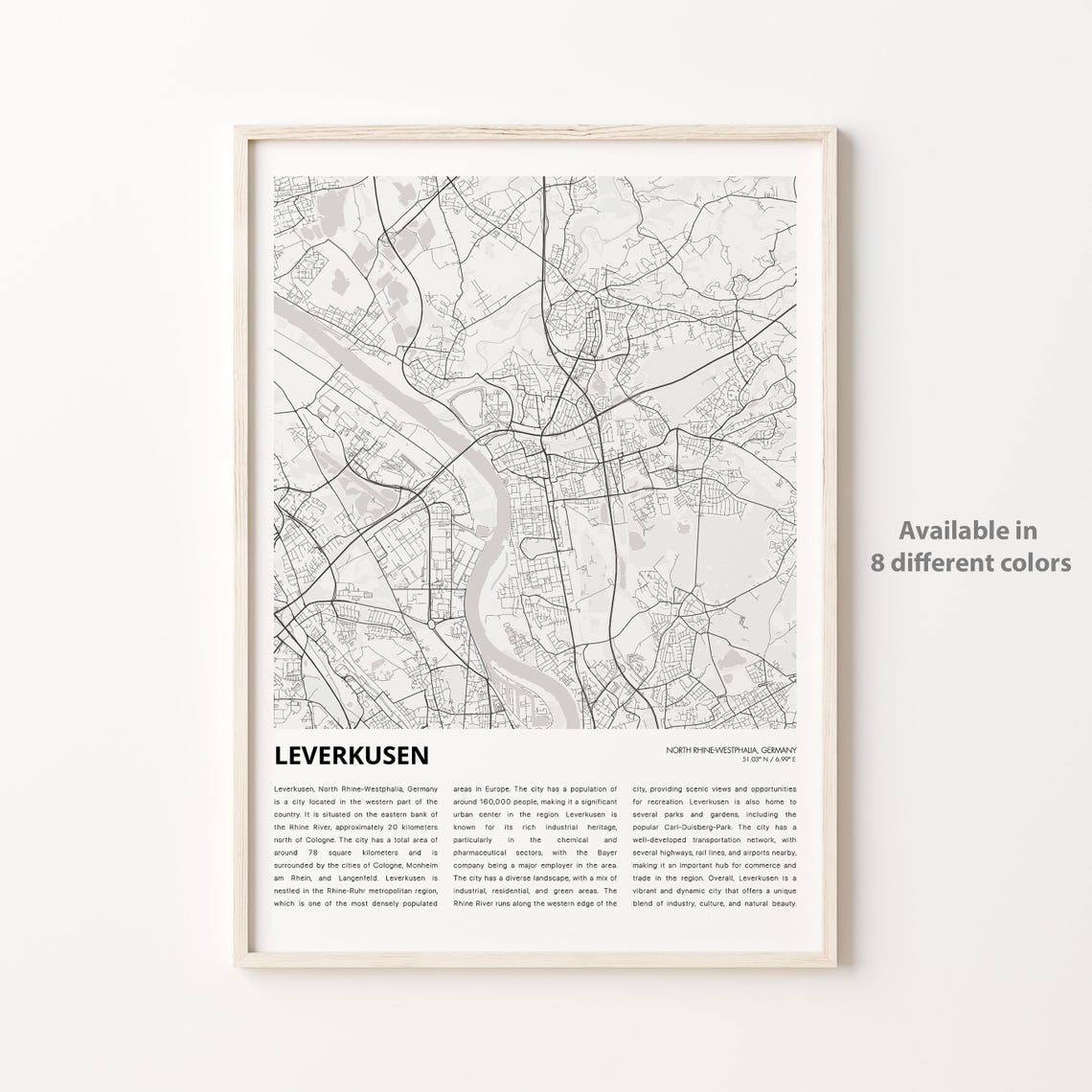 Leverkusen Map Print, Leverkusen Travel Map, Leverkusen Wall Decor Art ...