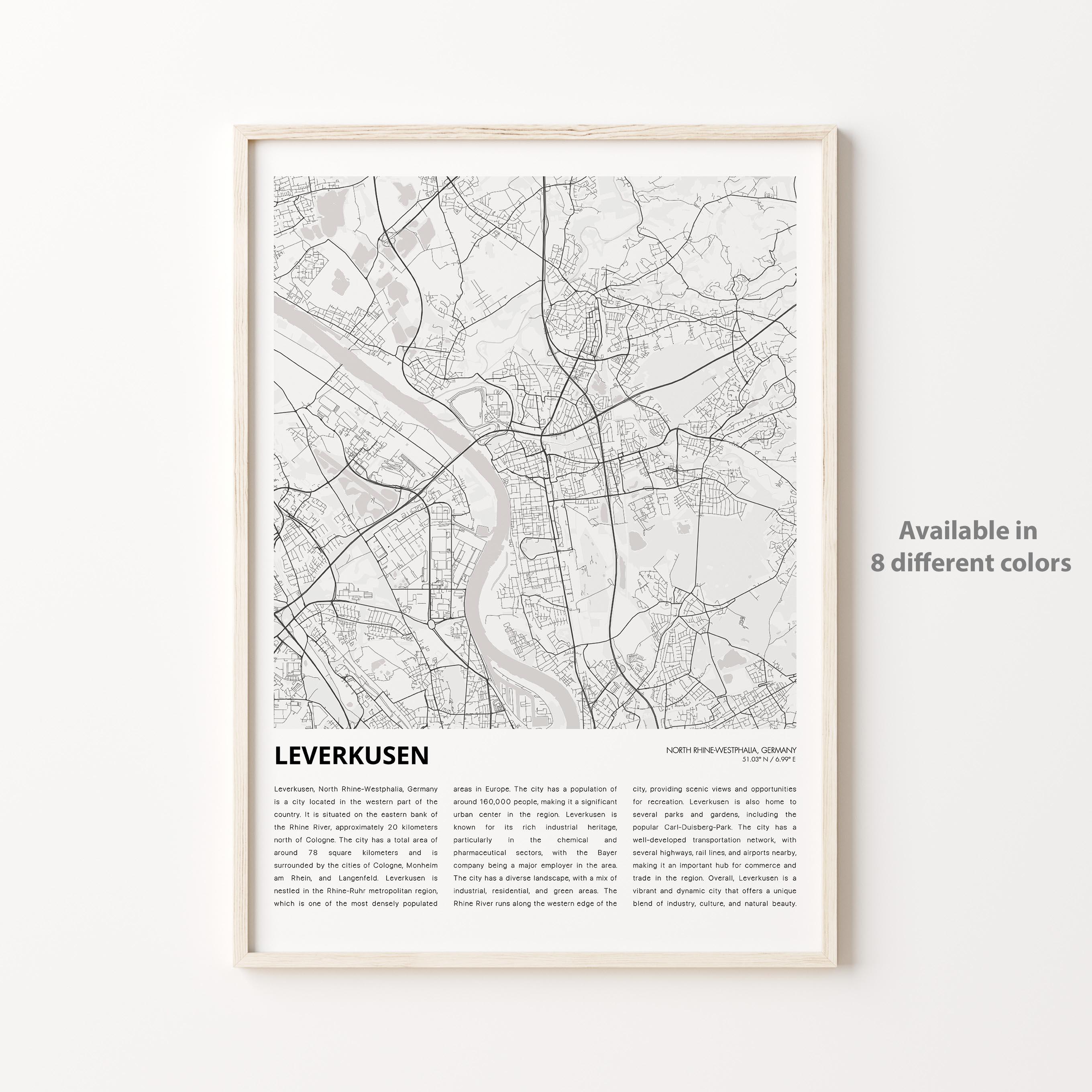 Leverkusen Map Print, Leverkusen Travel Map, Leverkusen Wall Decor Art ...
