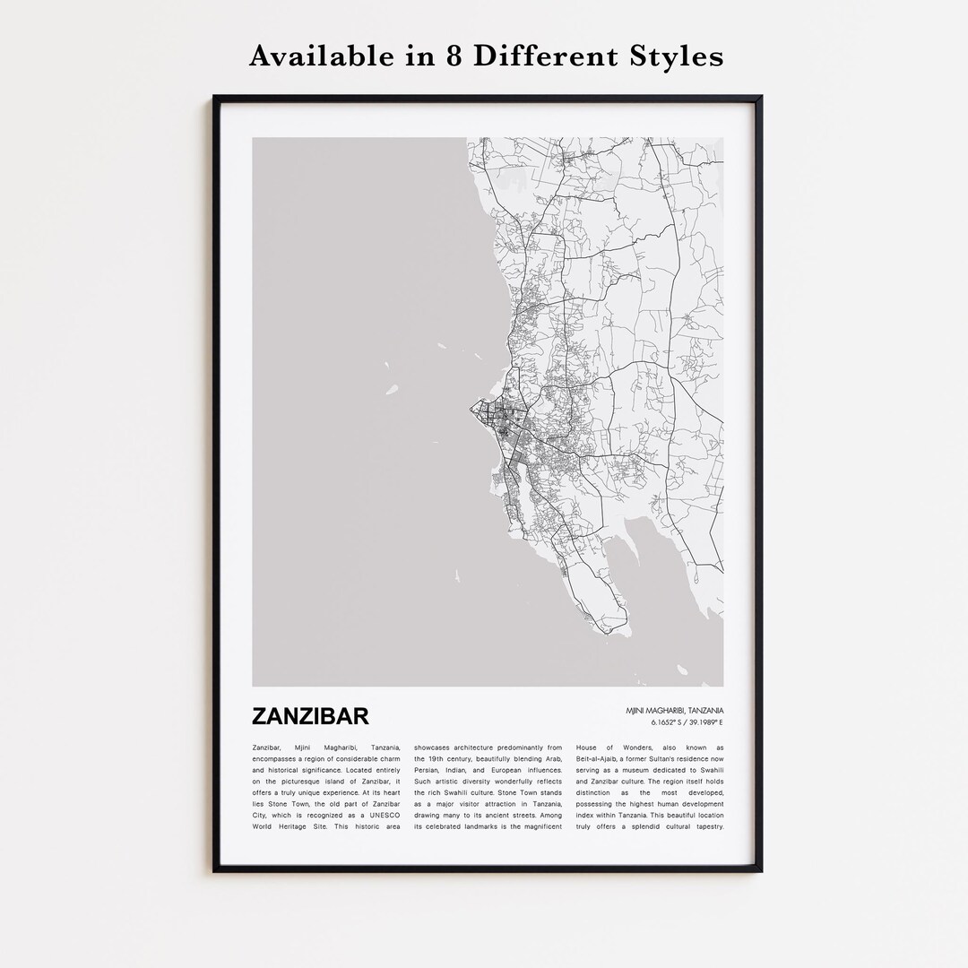 Zanzibar Map Print, Zanzibar Travel Map, Zanzibar Wall Decor Art ...