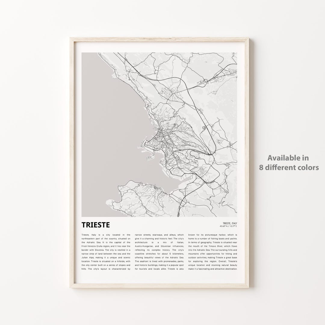 Trieste Map Print, Trieste Travel Map, Trieste Wall Decor Art, Trieste Trieste, Housewarming ...
