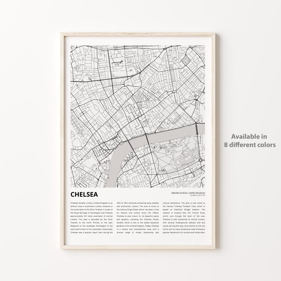 Chelsea Map Print, Chelsea Travel Map, Chelsea Wall Decor Art, Chelsea ...