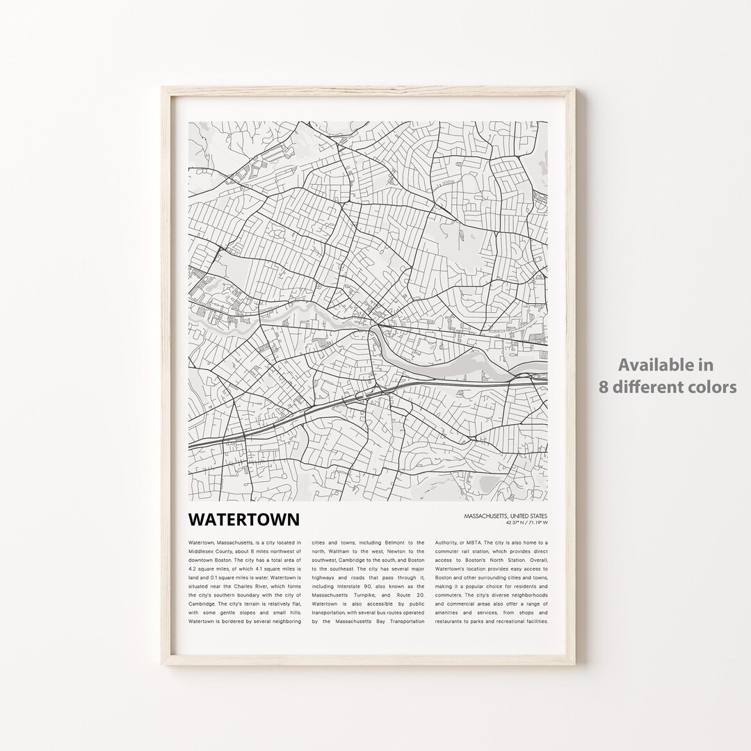 Watertown Map Print, Watertown Travel Map, Watertown Wall Decor Art ...