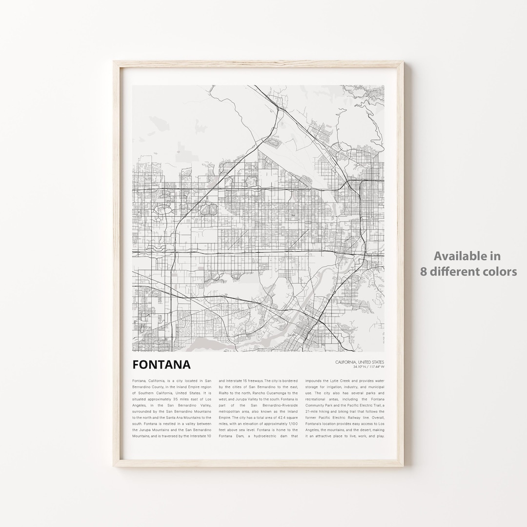 Fontana Map Print, Fontana Travel Map, Fontana Wall Decor Art, Fontana ...