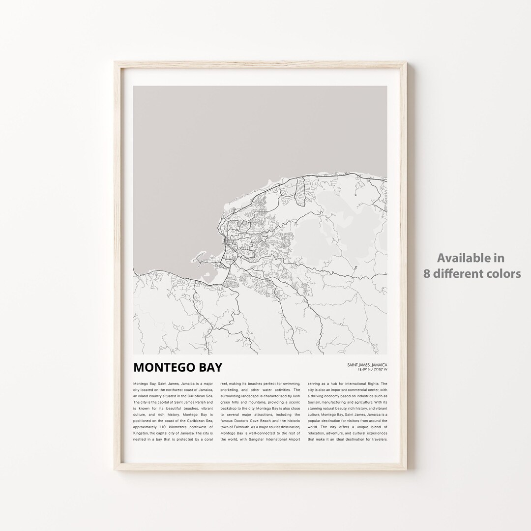 Montego Bay Map Print, Montego Bay Travel Map, Montego Bay Wall Decor ...