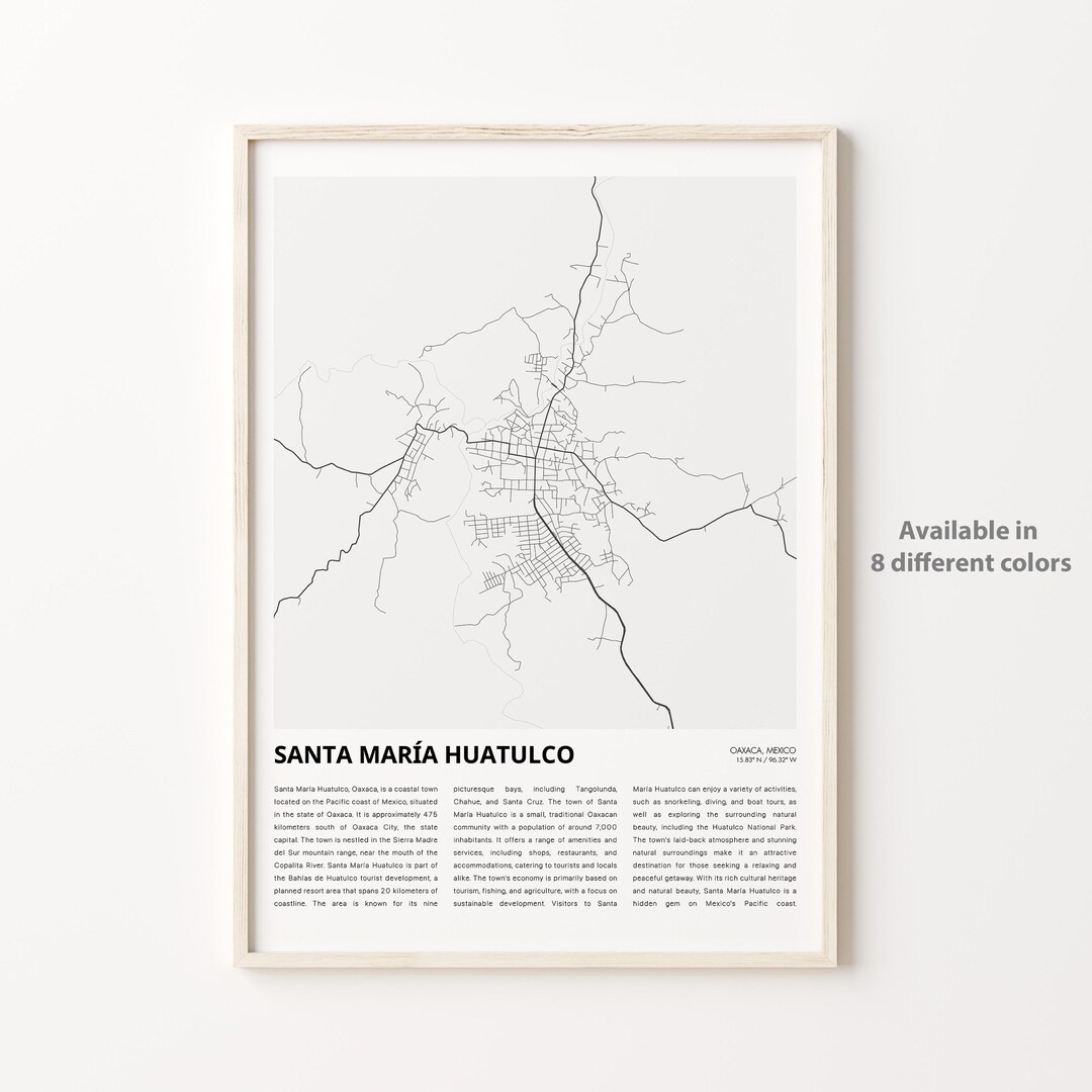 Santa María Huatulco Map Print, Santa María Huatulco Travel Map, Santa ...