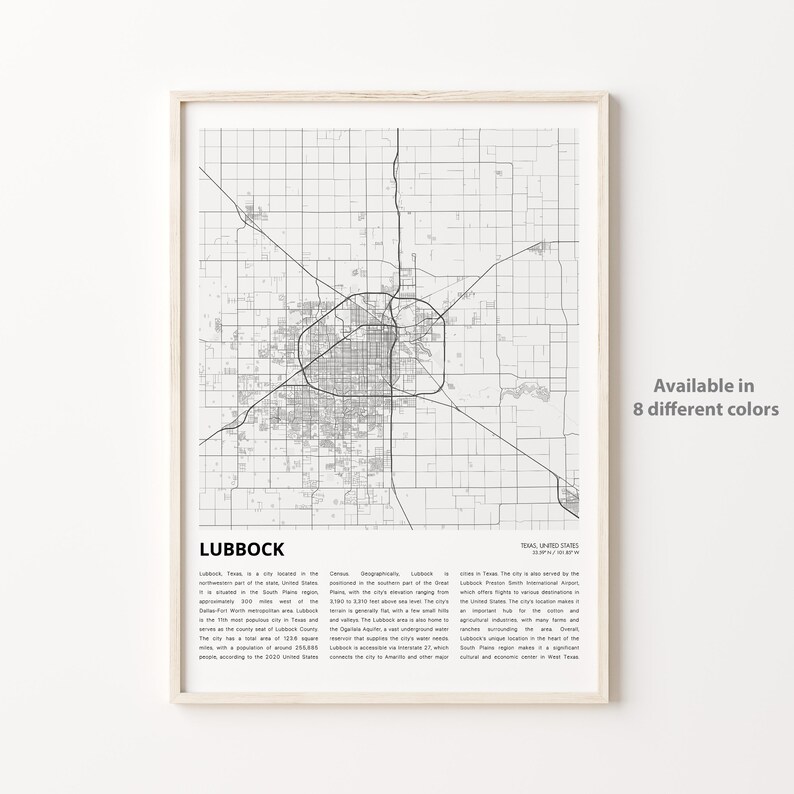 Lubbock Map Print, Lubbock Travel Map, Lubbock Wall Decor Art, Lubbock ...