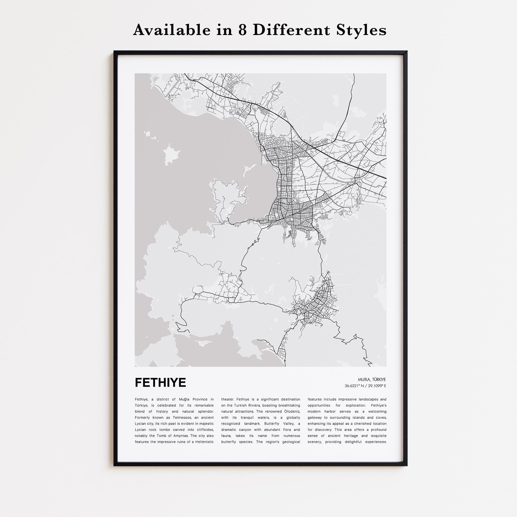 Fethiye Map Print, Fethiye Travel Map, Fethiye Wall Decor Art, Fethiye ...