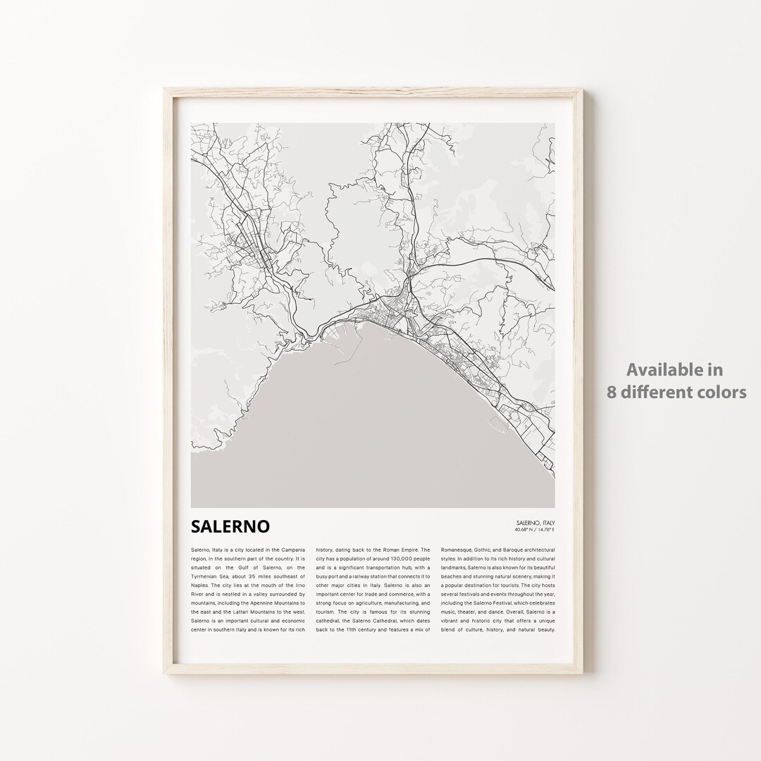 Salerno Map Print, Salerno Travel Map, Salerno Wall Decor Art, Salerno ...