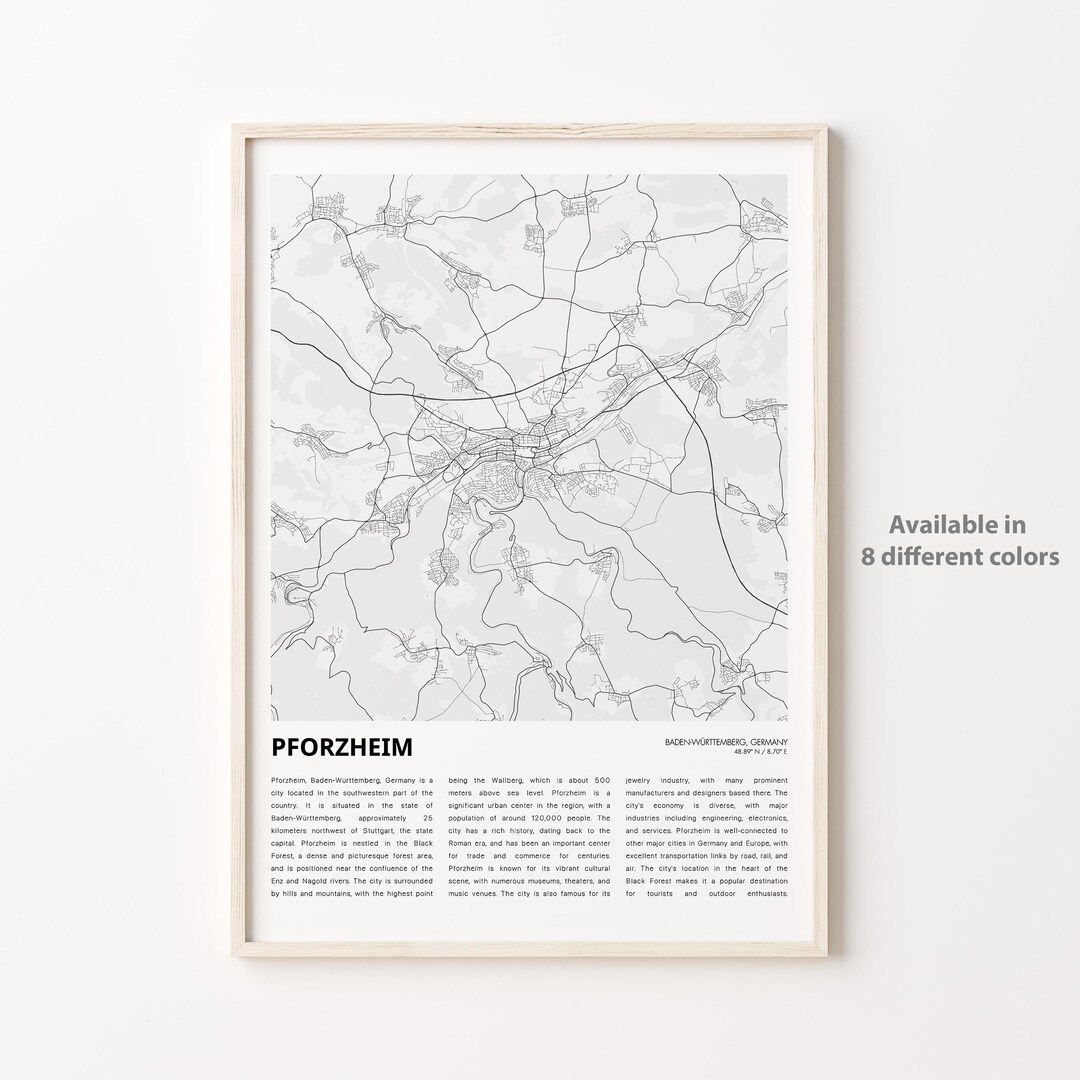 Pforzheim Map Print, Pforzheim Travel Map, Pforzheim Wall Decor Art ...