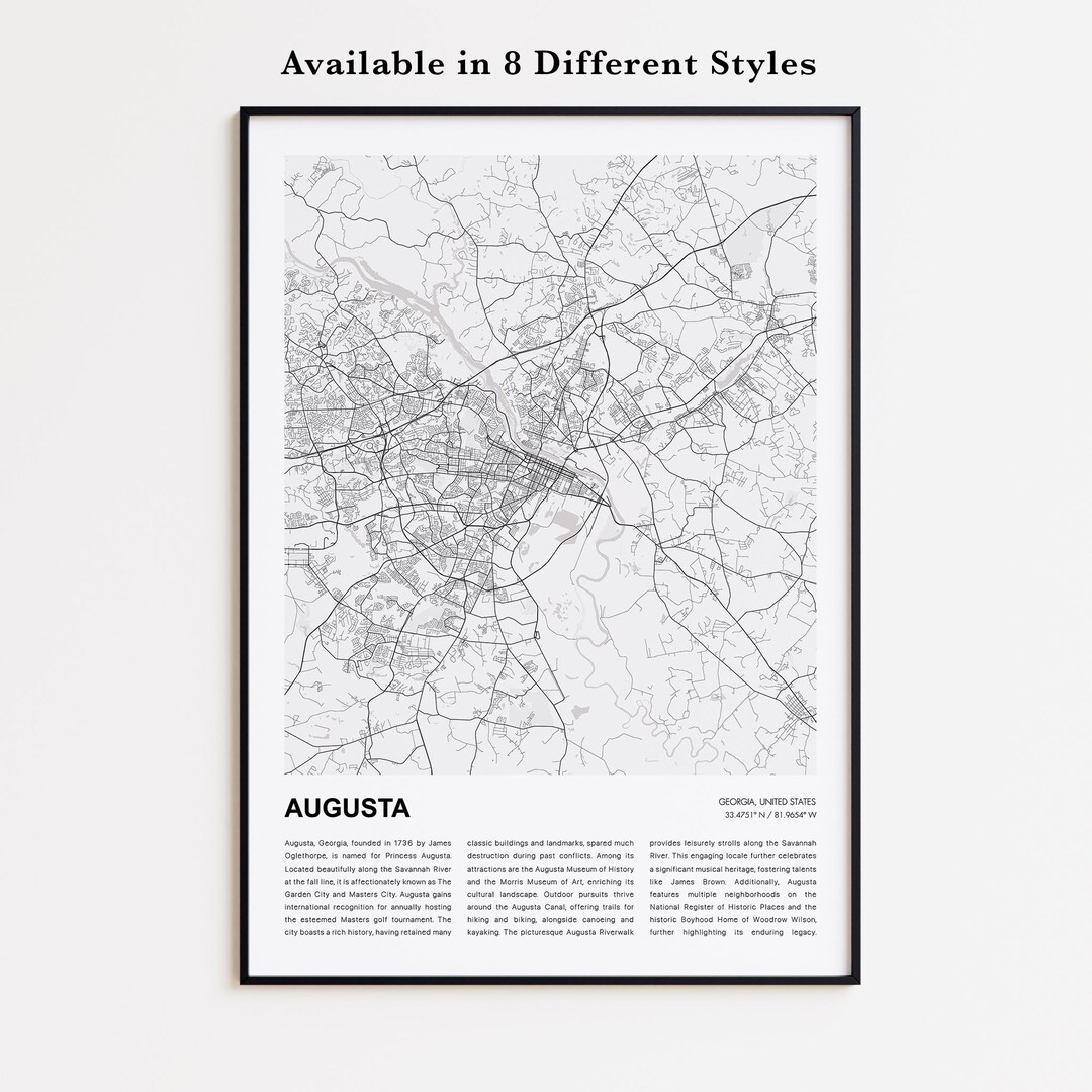Augusta Map Print, Augusta Travel Map, Augusta Wall Decor Art, Augusta ...