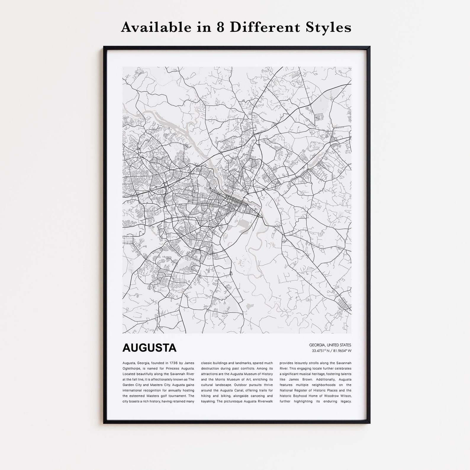 Augusta Map Print, Augusta Travel Map, Augusta Wall Decor Art, Augusta ...