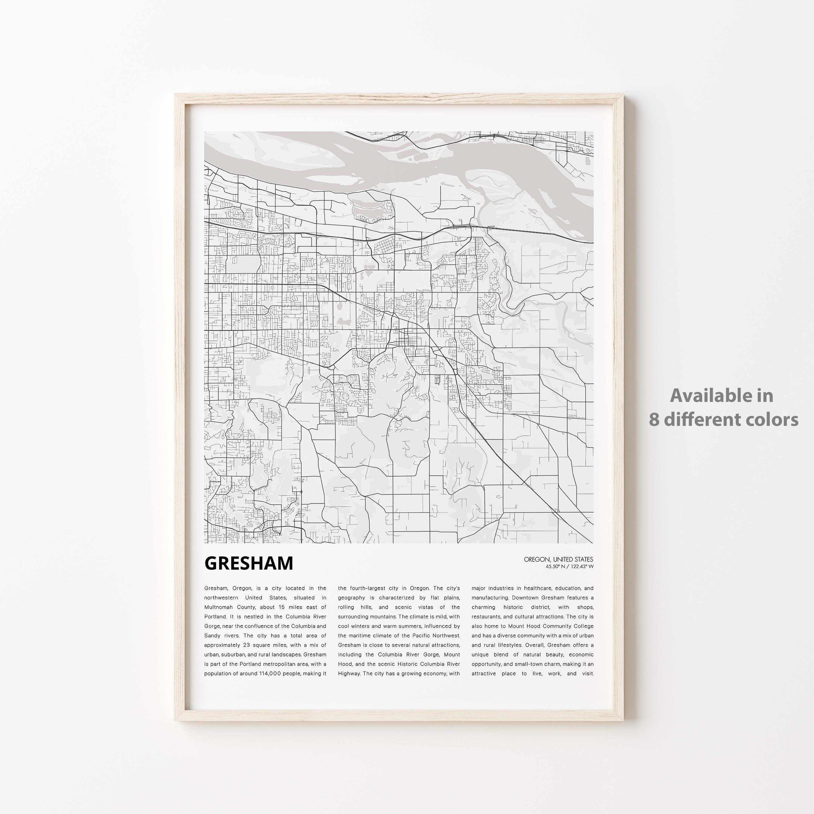 Gresham Map Print, Gresham Travel Map, Gresham Wall Decor Art, Gresham ...