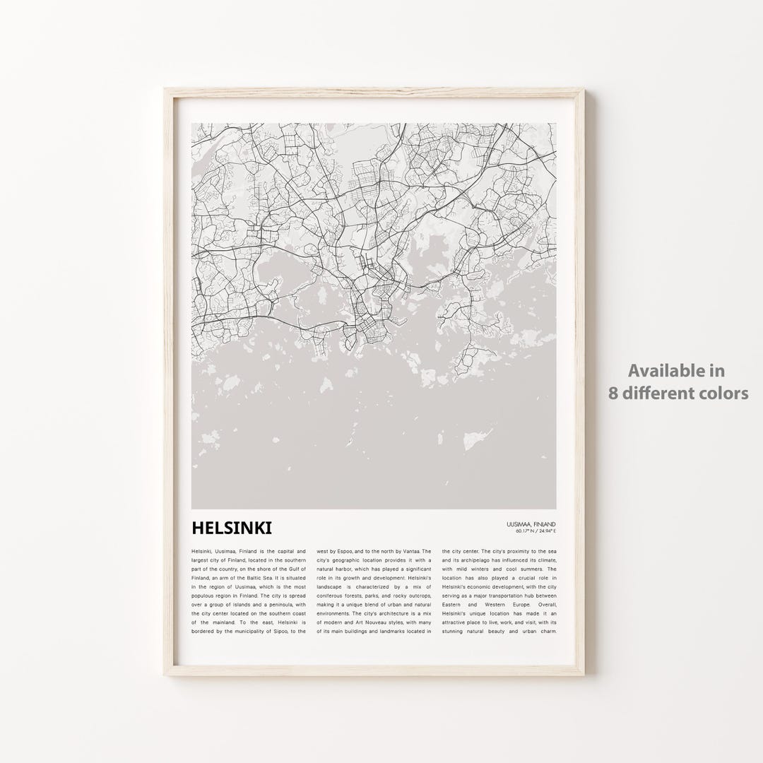 Helsinki Map Print, Helsinki Travel Map, Helsinki Wall Decor Art ...