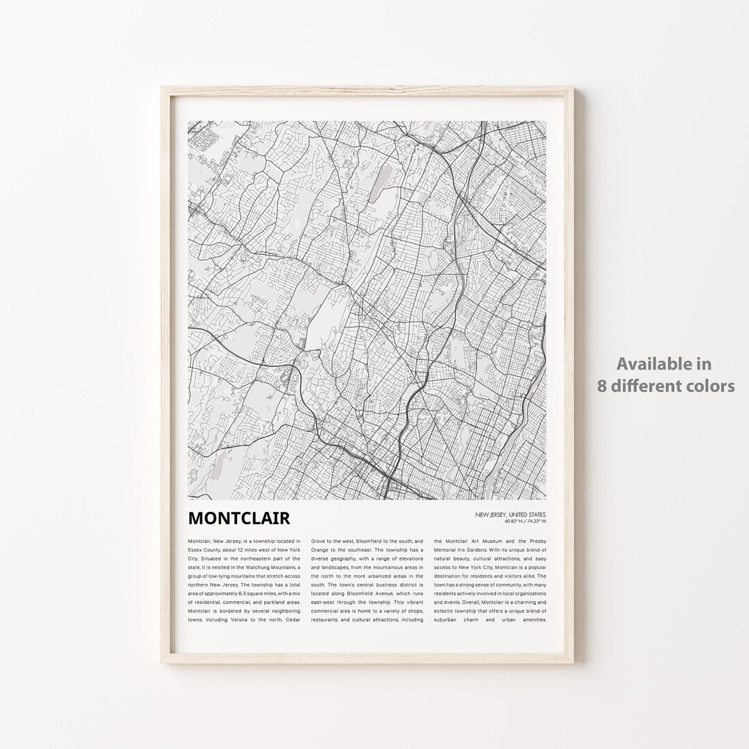 Montclair Map Print, Montclair Travel Map, Montclair Wall Decor Art ...