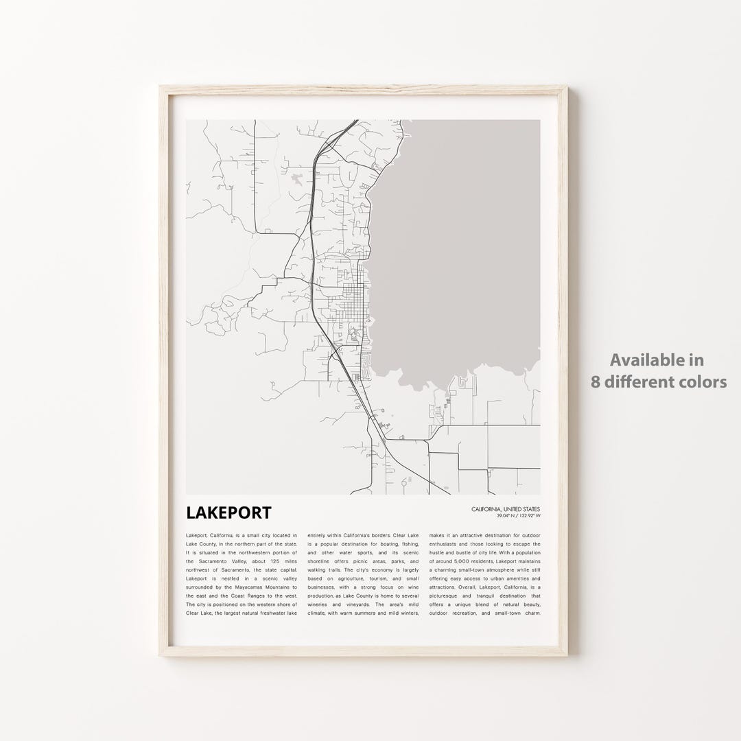 Lakeport Map Print, Lakeport Travel Map, Lakeport Wall Decor Art ...