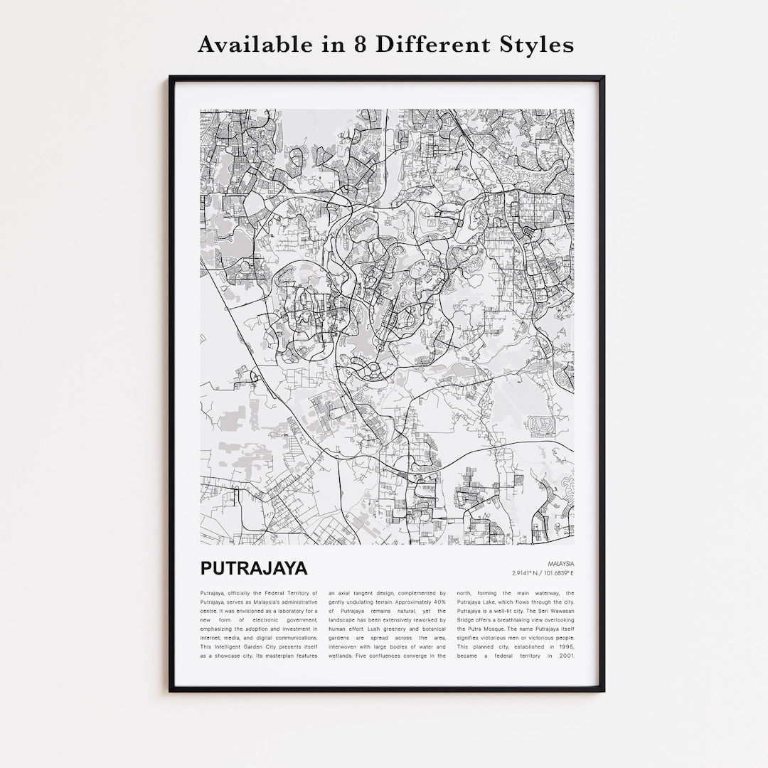 Putrajaya Map Print, Putrajaya Travel Map, Putrajaya Wall Decor Art ...