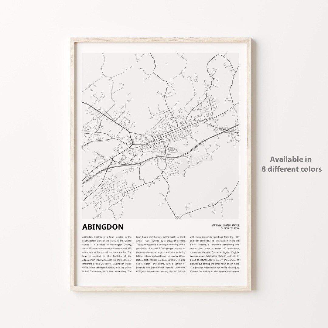 Abingdon Map Print, Abingdon Travel Map, Abingdon Wall Decor Art ...
