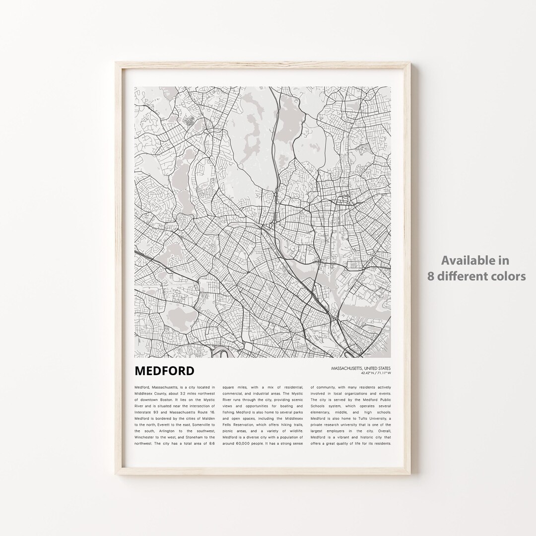 Medford Map Print, Medford Travel Map, Medford Wall Decor Art, Medford ...