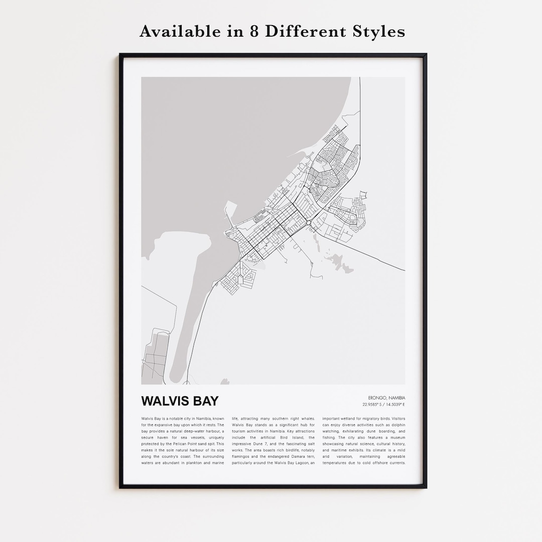 Walvis Bay Map Print, Walvis Bay Travel Map, Walvis Bay Wall Decor Art ...