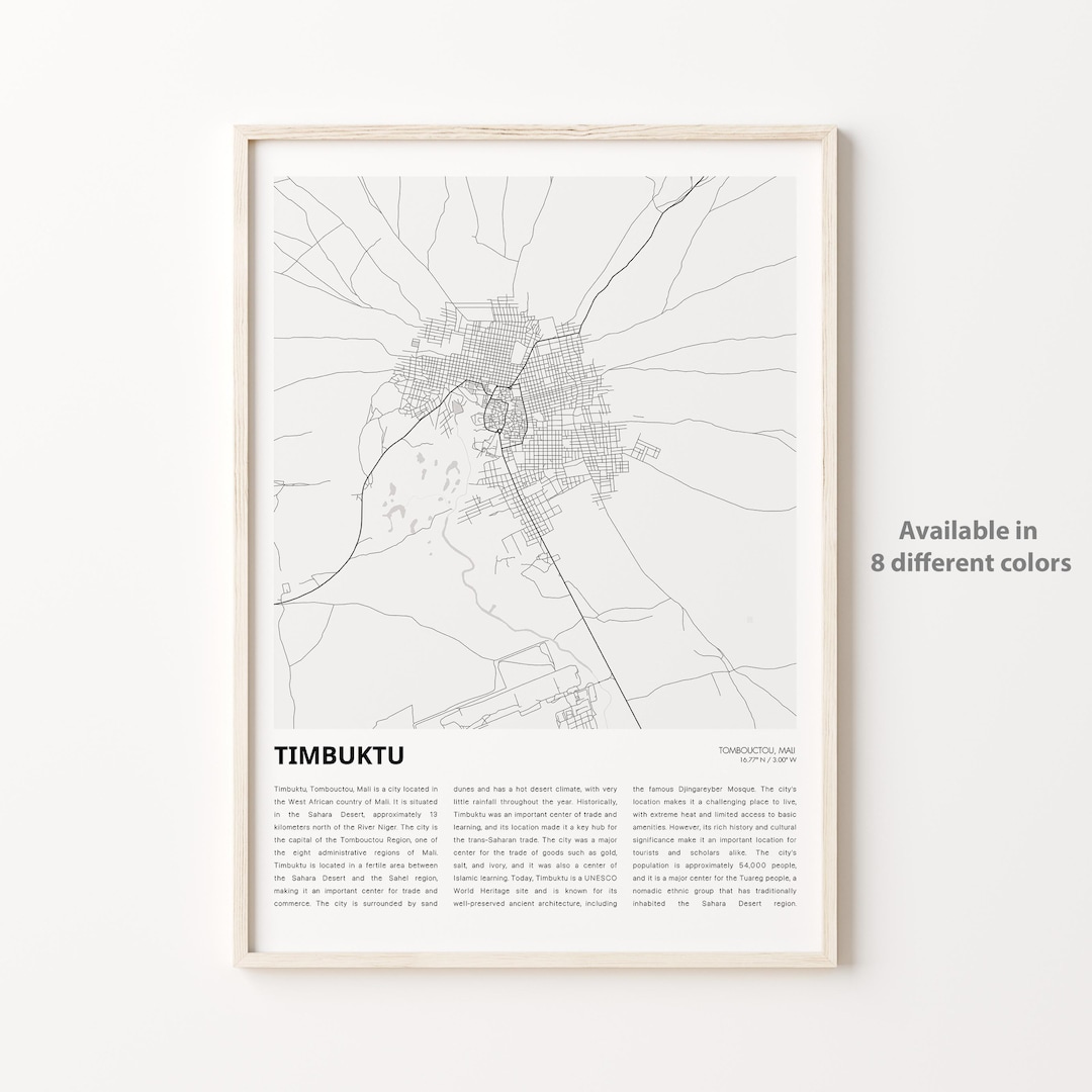 Timbuktu Map Print, Timbuktu Travel Map, Timbuktu Wall Decor Art ...