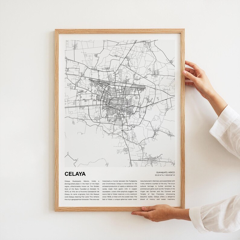 Celaya Map Print, Celaya Travel Map, Celaya Wall Decor Art, Celaya ...