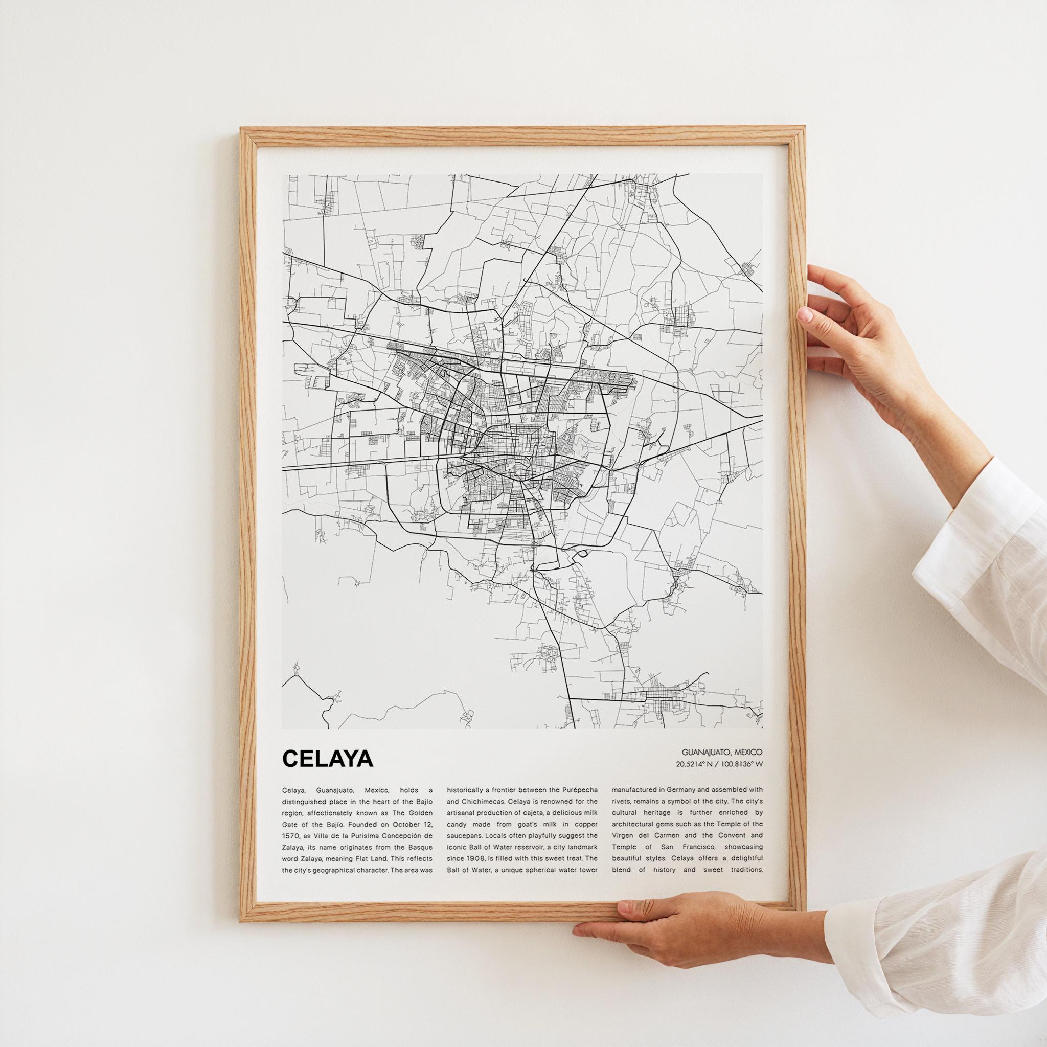 Celaya Map Print, Celaya Travel Map, Celaya Wall Decor Art, Celaya ...