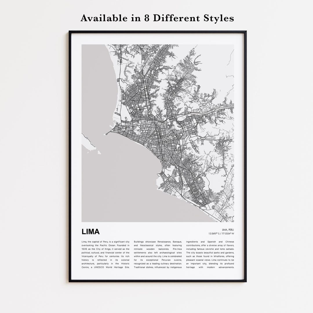 Lima Map Print, Lima Travel Map, Lima Wall Decor Art, Lima Lima ...