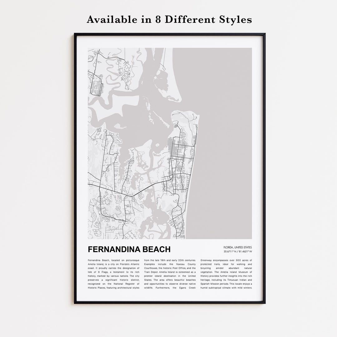 Fernandina Beach Map Print, Fernandina Beach Travel Map, Fernandina ...
