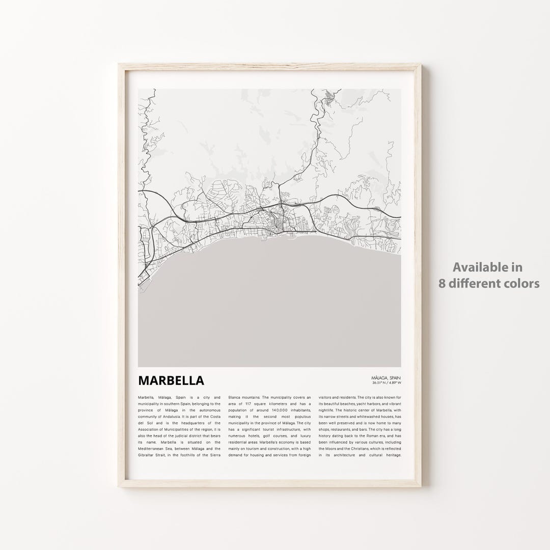 Marbella Map Print, Marbella Travel Map, Marbella Wall Decor Art ...
