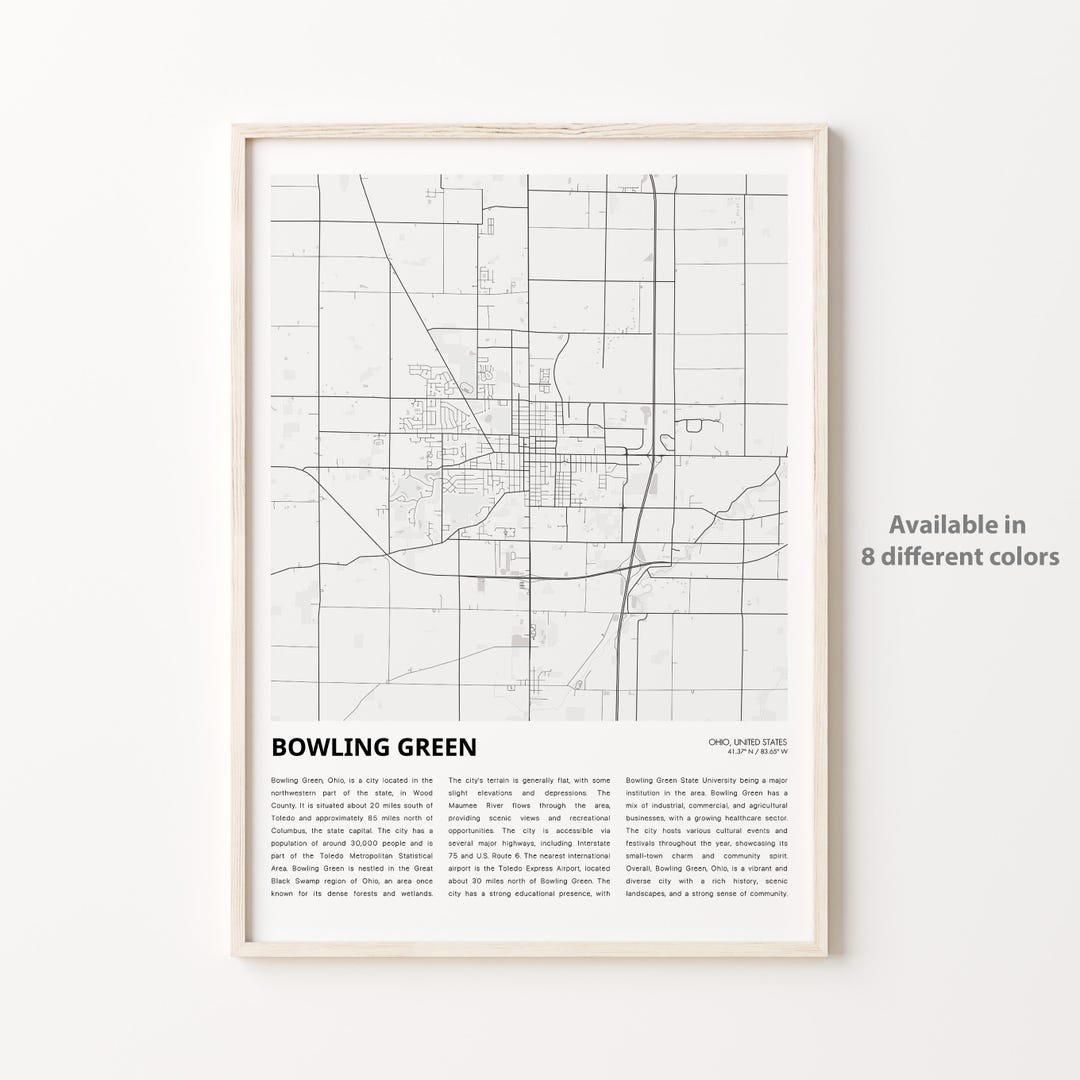 Bowling Green Map Print, Bowling Green Travel Map, Bowling Green Wall ...