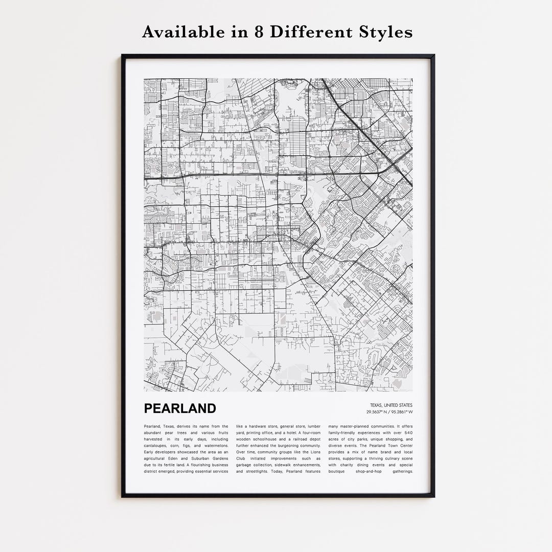 Pearland Map Print, Pearland Travel Map, Pearland Wall Decor Art ...