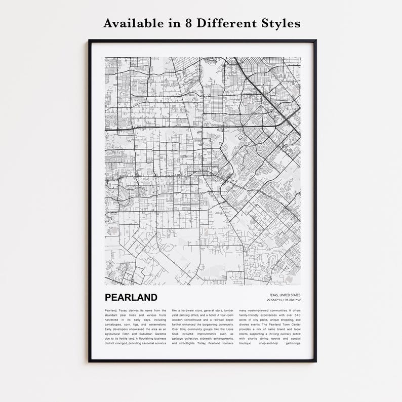 Pearland Map Print, Pearland Travel Map, Pearland Wall Decor Art ...