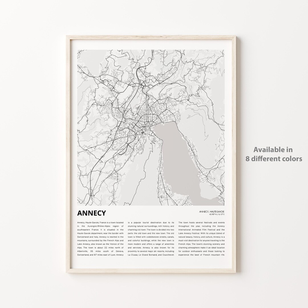Annecy Map Print, Annecy Travel Map, Annecy Wall Decor Art, Annecy ...