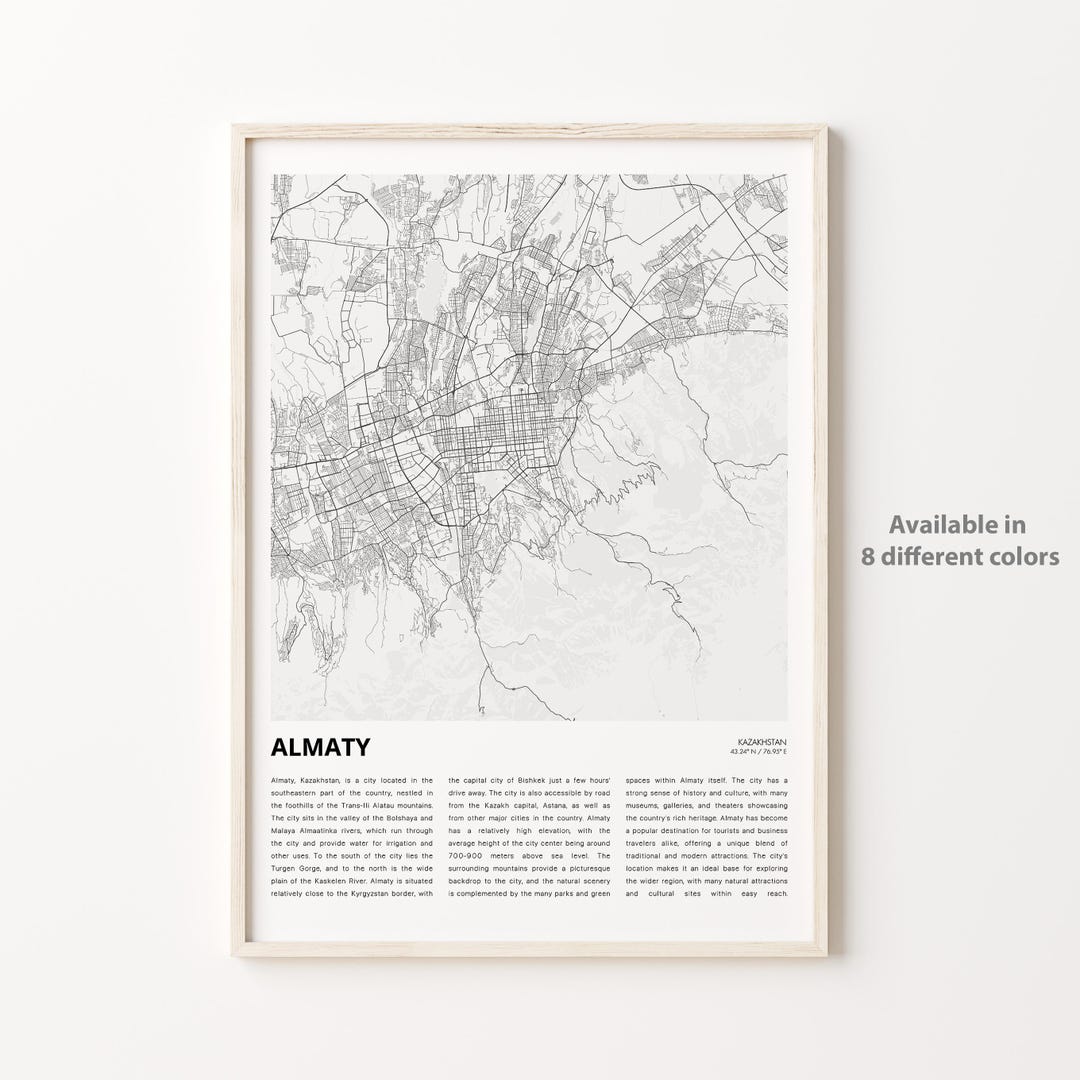 Almaty Map Print, Almaty Travel Map, Almaty Wall Decor Art, Almaty ...