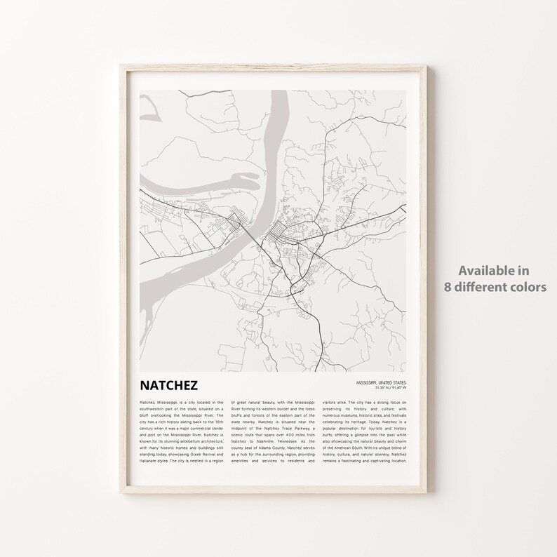 Natchez Map Print, Natchez Travel Map, Natchez Wall Decor Art, Natchez ...