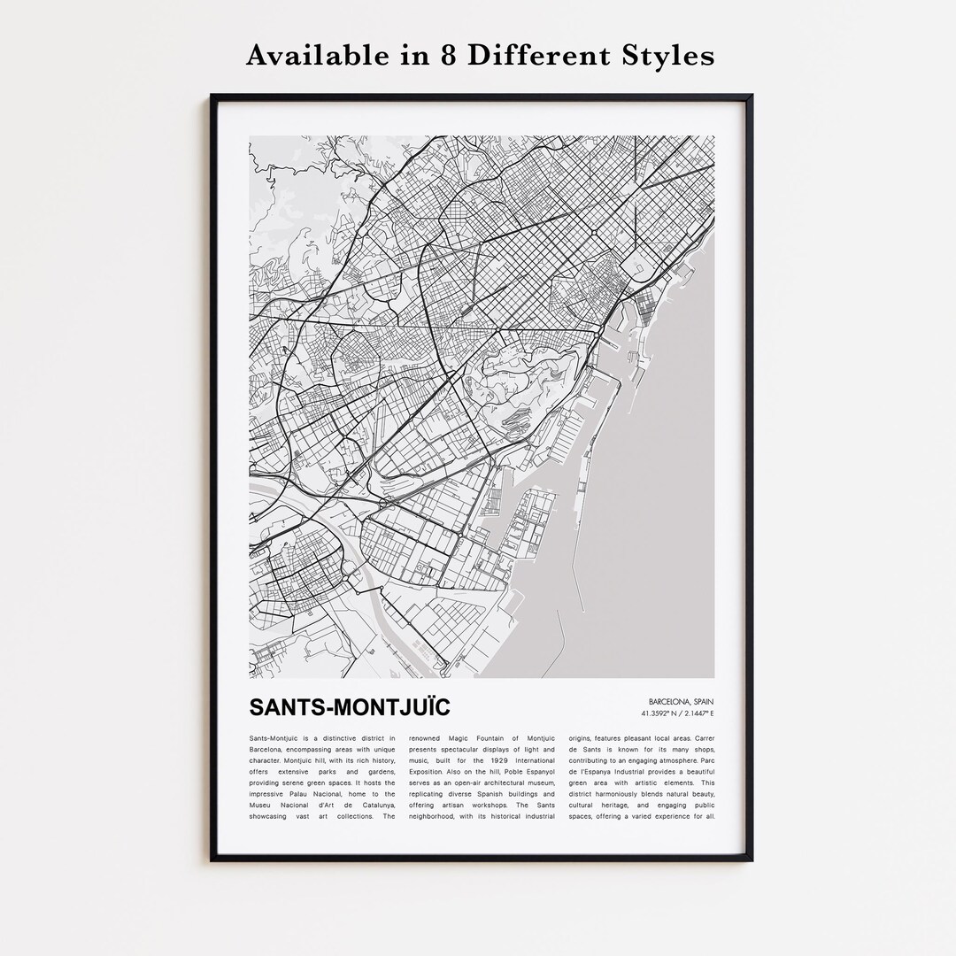 Sants-montjuïc Map Print, Sants-montjuïc Travel Map, Sants-montjuïc ...