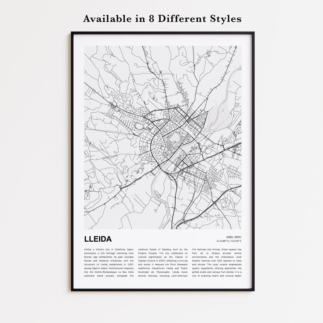 Lleida Map Print, Lleida Travel Map, Lleida Wall Decor Art, Lleida ...
