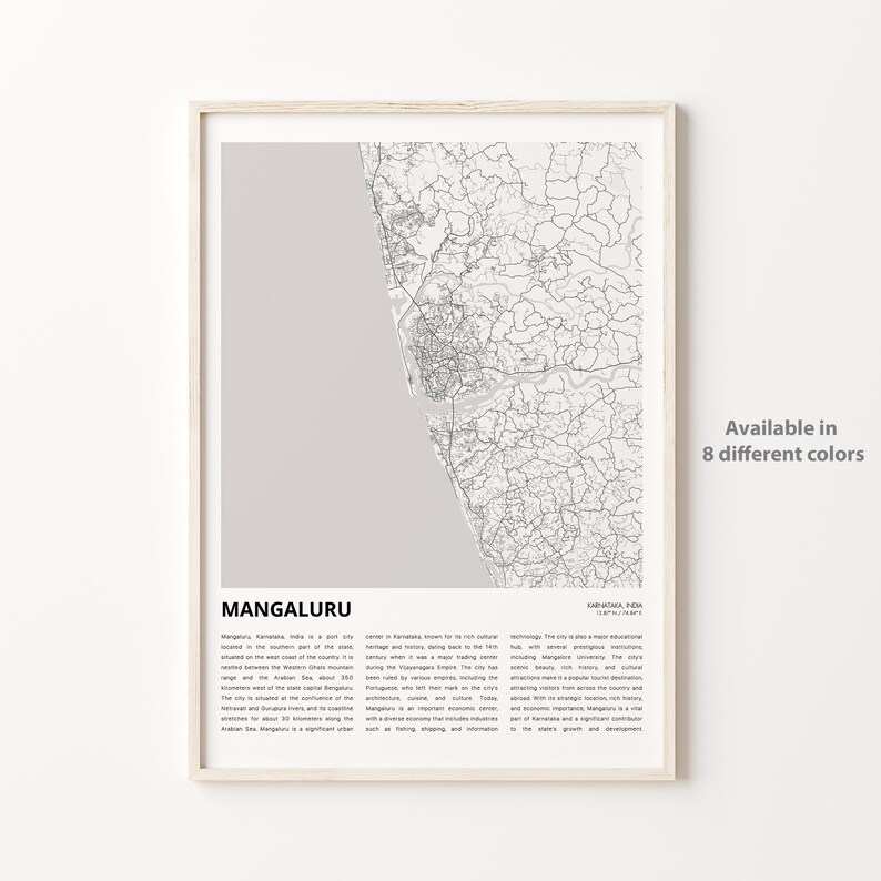Mangaluru Map Print, Mangaluru Travel Map, Mangaluru Wall Decor Art ...