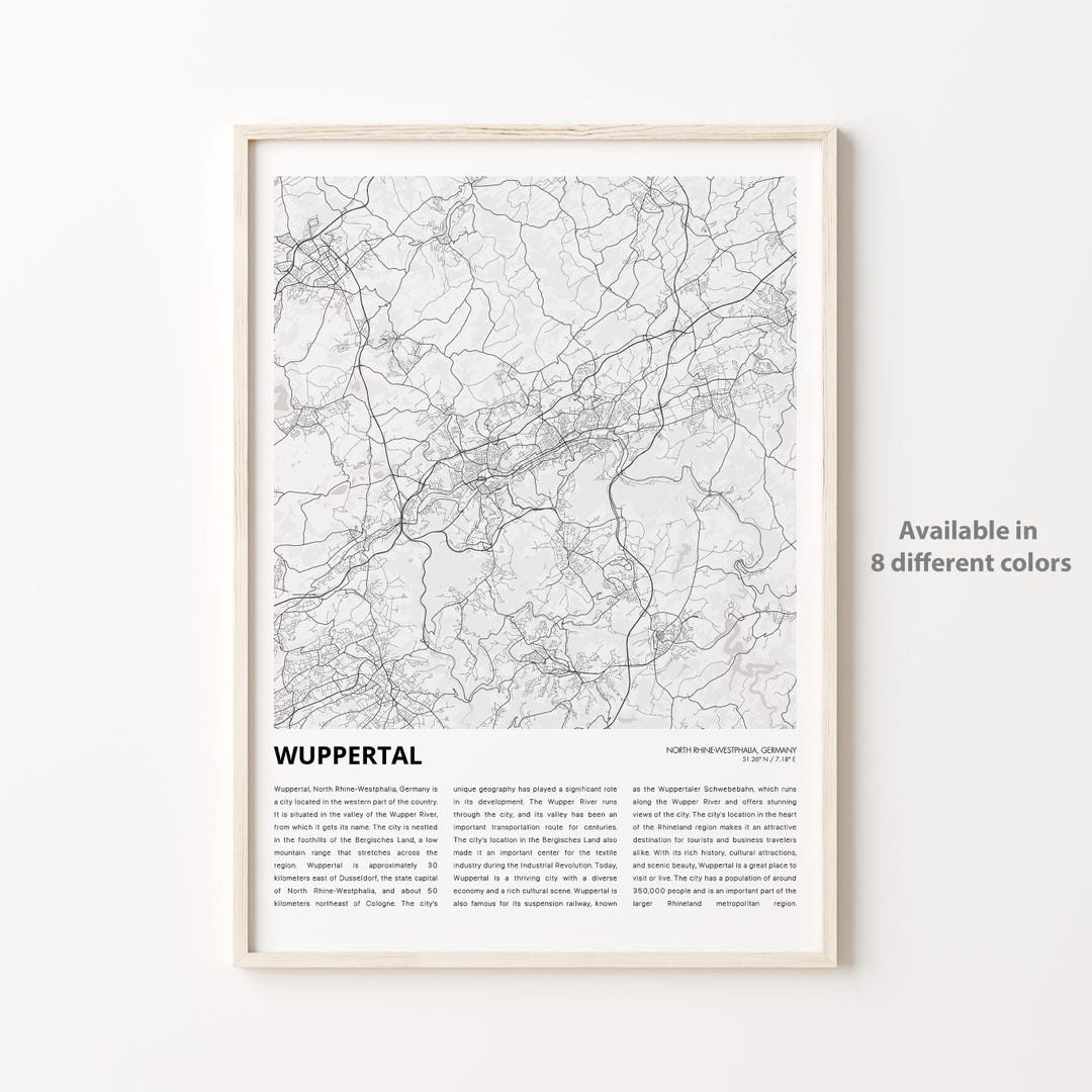 Wuppertal Map Print, Wuppertal Travel Map, Wuppertal Wall Decor Art ...