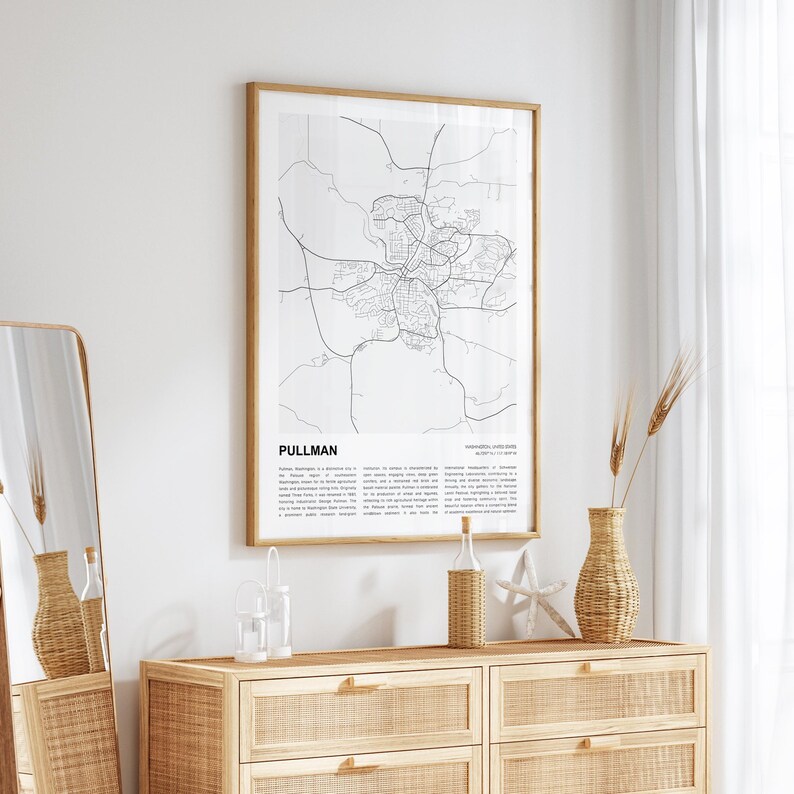 Pullman Map Print, Pullman Travel Map, Pullman Wall Decor Art, Pullman ...