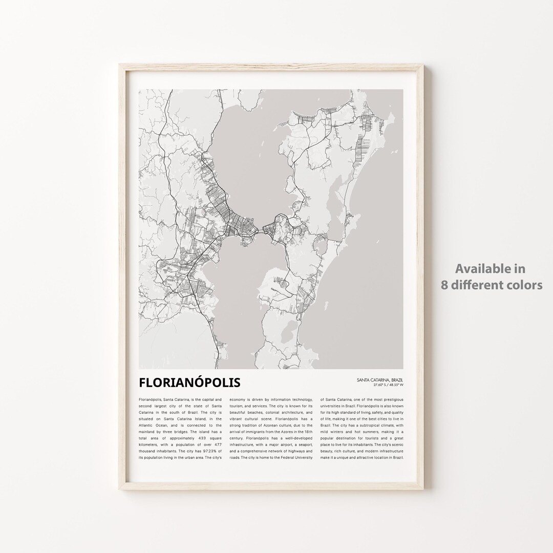 Florianópolis Map Print, Florianópolis Travel Map, Florianópolis Wall Decor Art, Florianópolis ...