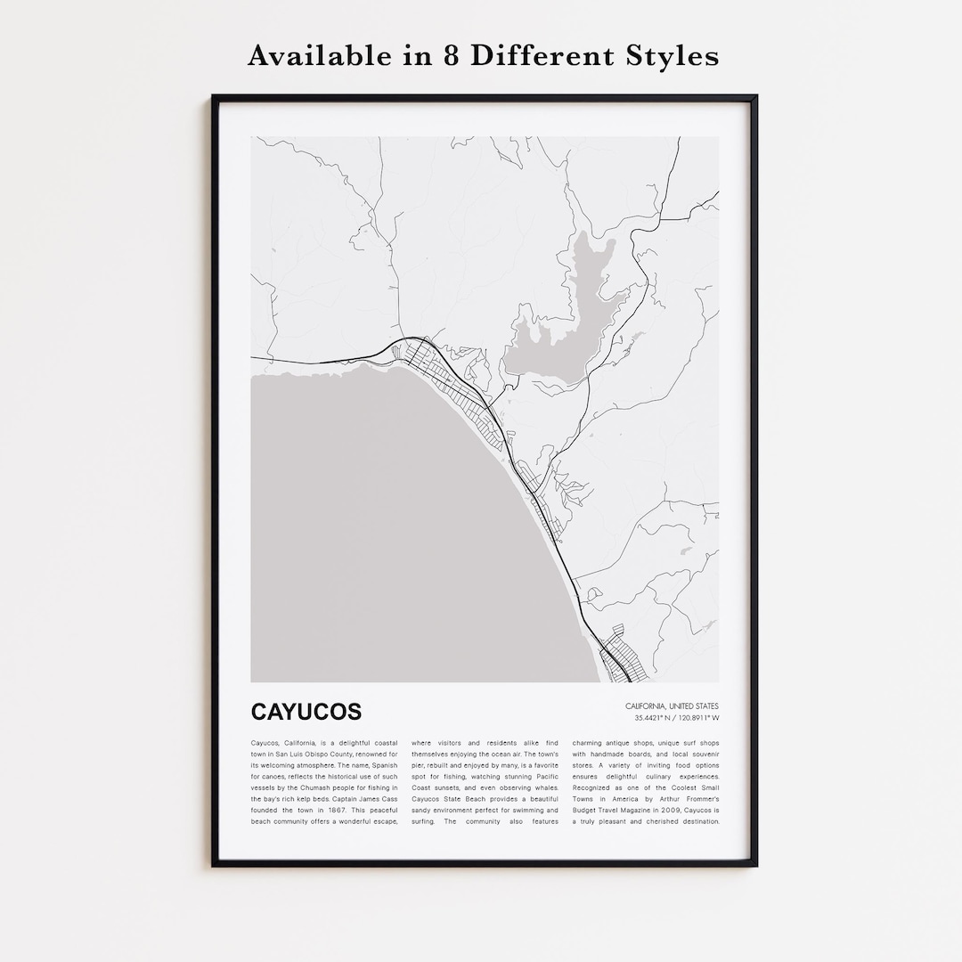 Cayucos Map Print, Cayucos Travel Map, Cayucos Wall Decor Art, Cayucos ...