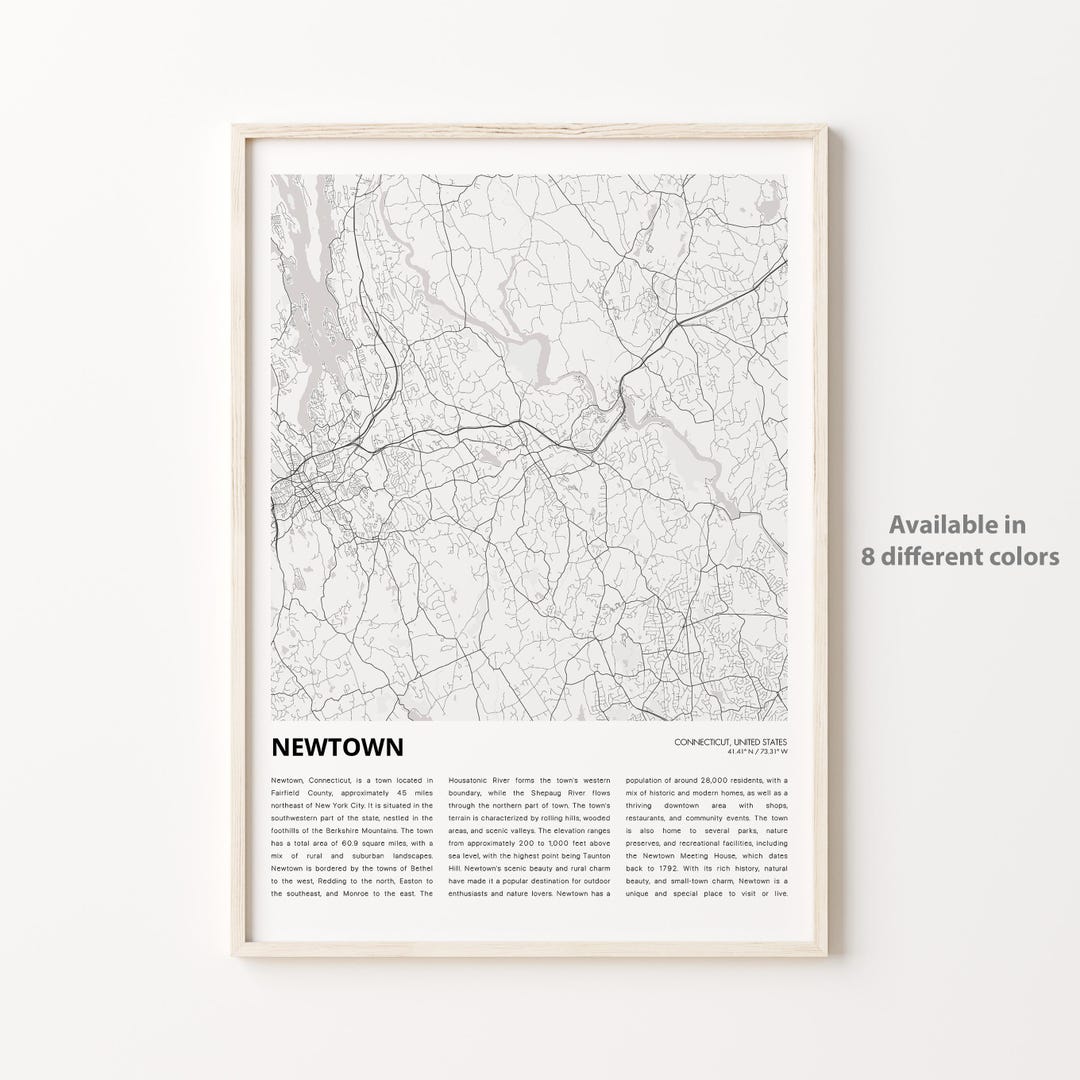 Newtown Map Print, Newtown Travel Map, Newtown Wall Decor Art, Newtown ...