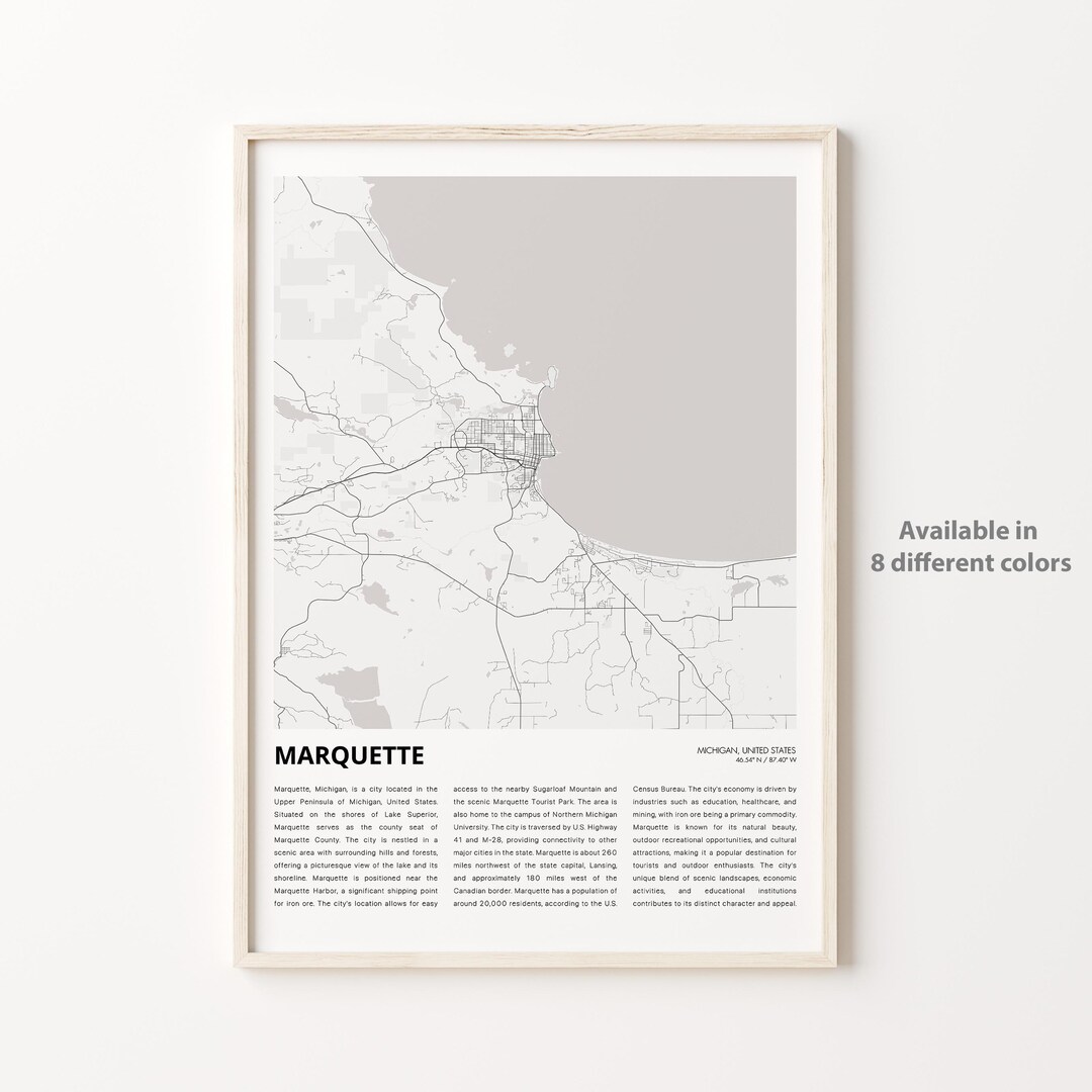Marquette Map Print, Marquette Travel Map, Marquette Wall Decor Art ...