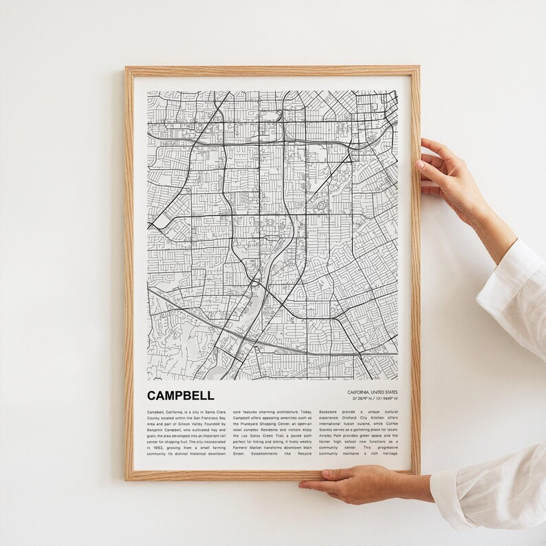 Campbell Map Print, Campbell Travel Map, Campbell Wall Decor Art ...