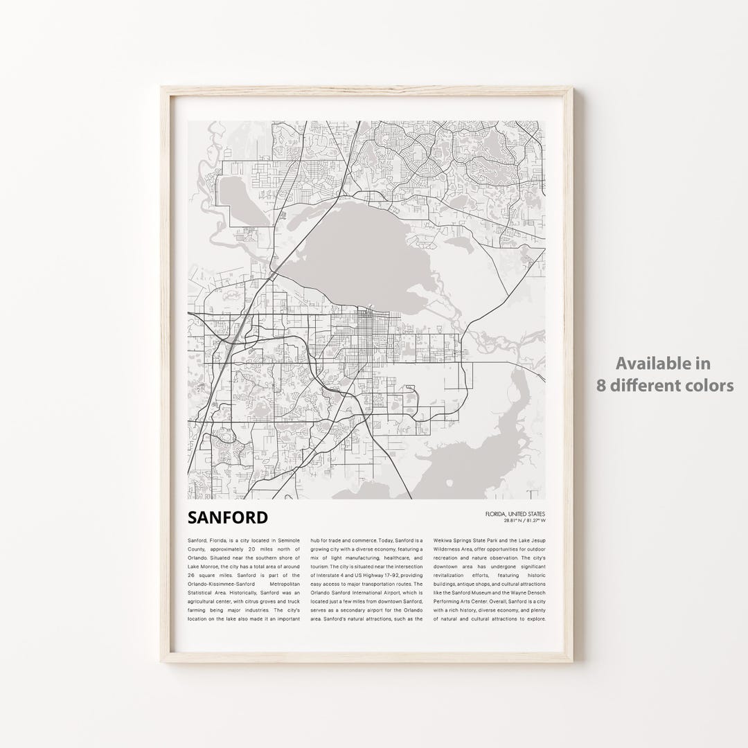 Sanford Map Print, Sanford Travel Map, Sanford Wall Decor Art, Sanford ...